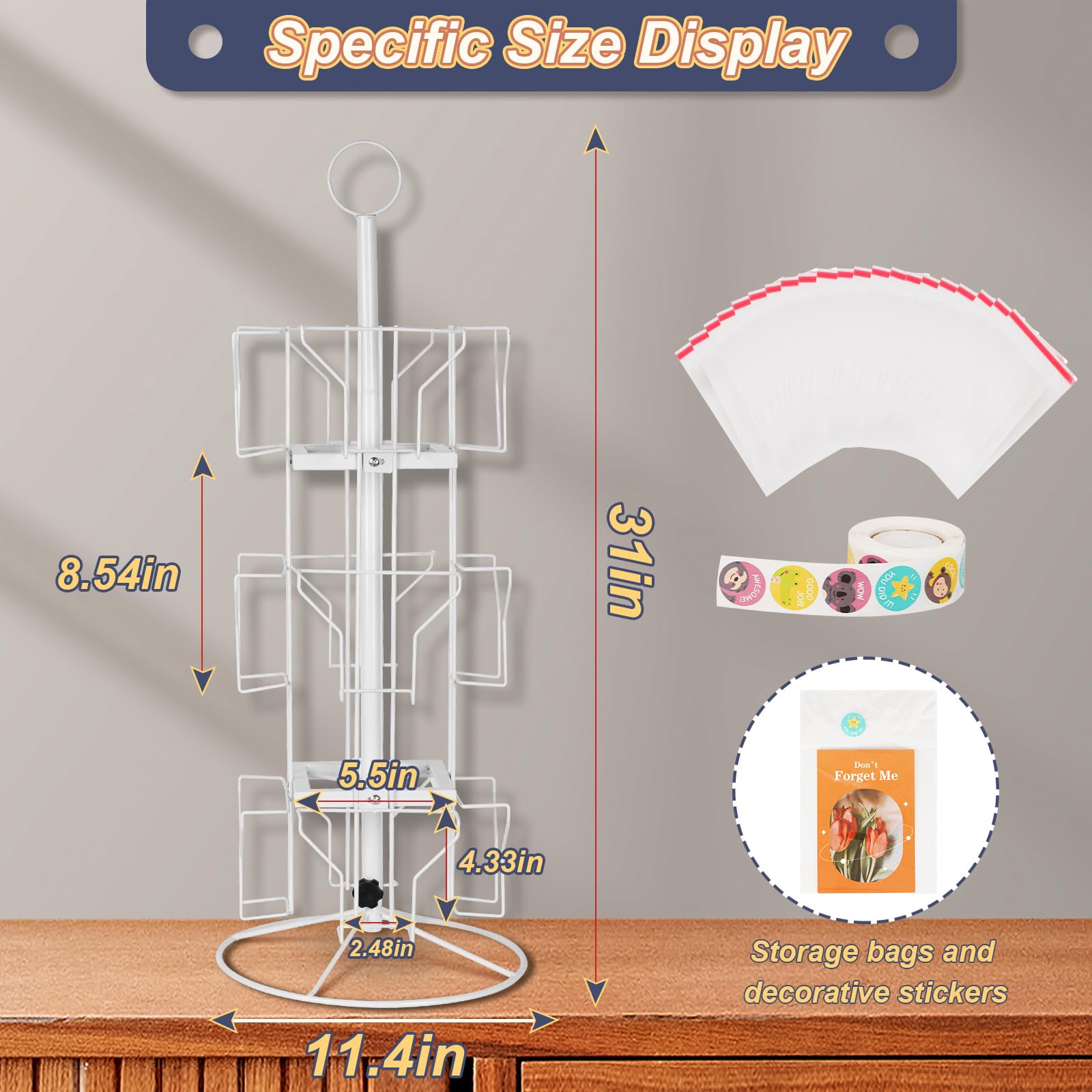 Liitrton Greeting Card Rack Card Display Rack Countertop Rotating Metal Postcard Rack Retail Display Rack for Stickers Postcard 3 Tier