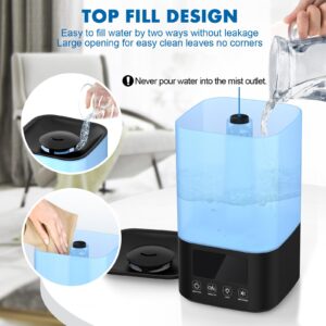 Cool Mist Humidifiers for Bedroom, Upgraded Humidifiers for Large Room Baby Home Plants, Quiet 3L Ultrasonic Air Humidifier Top Fill with Remote Control, Adjustable Nozzle, Night Light, Auto Shutoff