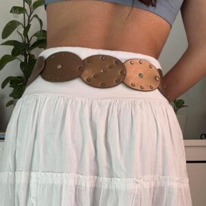 ABYOVRT Women Vintage Y2k Belt Concho Rivet Leather Belts Western Cowgirl E Girl 90s Accessories for Skirts Pants Dress (E-Brown)