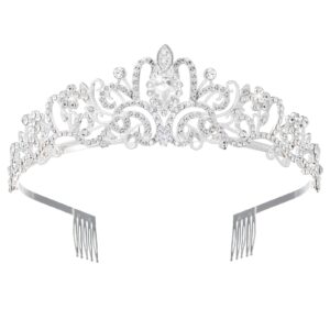 silver tiara for girls, birthday gift tiara women crown princess fairy crowns bride headband bridal queen wedding prom pageant party bridal hair accessories