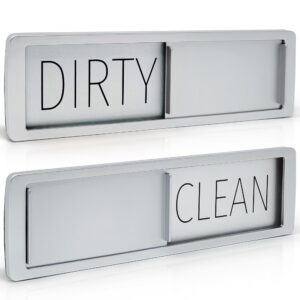 mimilu dishwasher magnet clean dirty sign by stackd - easy to read & slide non-scratching strong magnet indicator w. optional adhesive stickers. simple yet stylish, large slim letters (silver black)