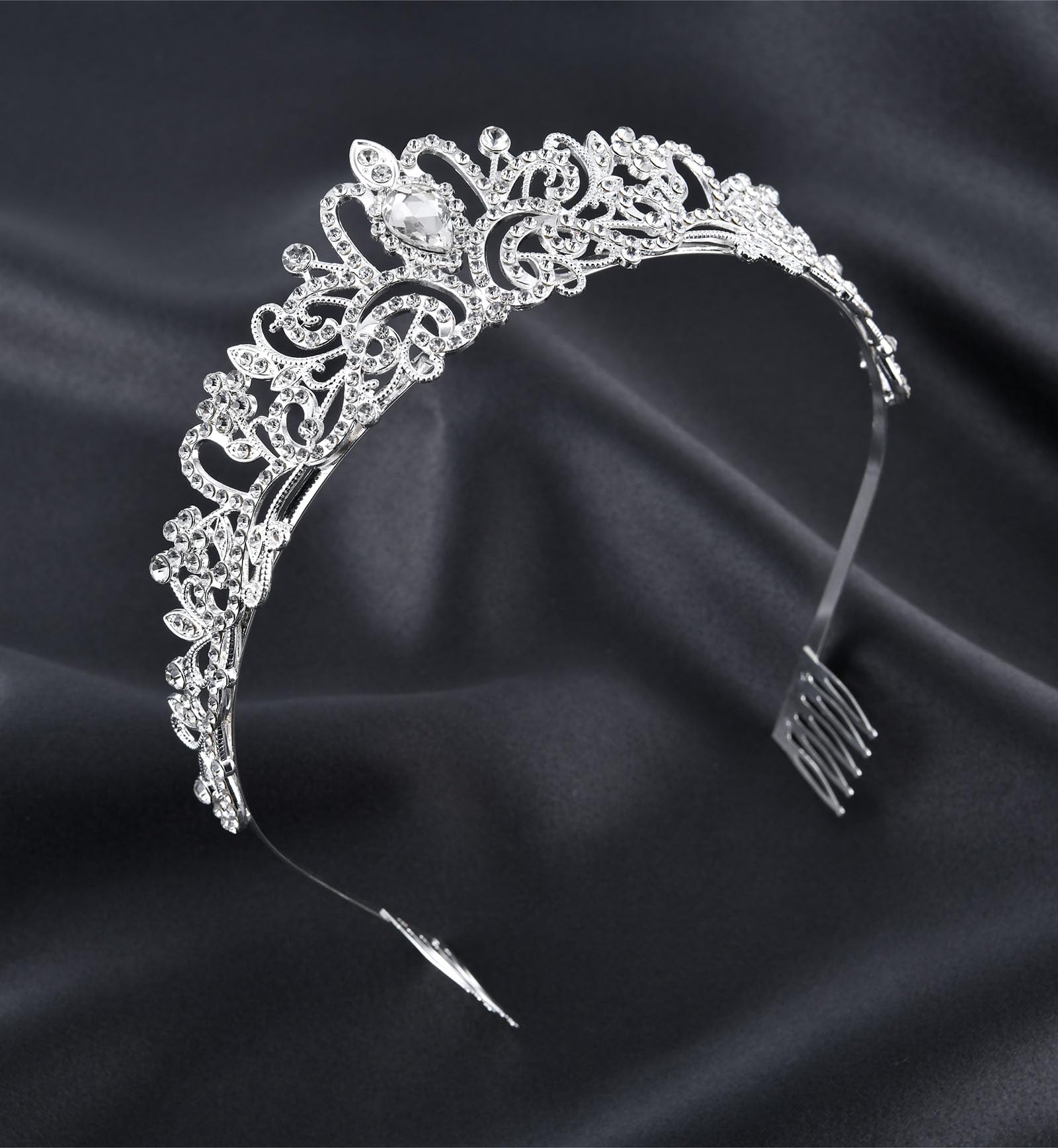 Sparkling Crystal Princess Tiara for Women Crown Queen Fashion Headband for Wedding Birthday Bride Bridal Prom Party Valentines Mothers Day Gifts Silver