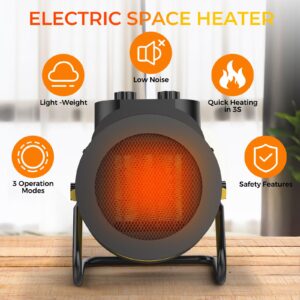 Elevoke Space Heaters for Indoor Use, 1500W PTC Electric Heater with 90°Adjustable Angle, Fast Safety Heat, Small Portable Heater for Office Home(Yellow)