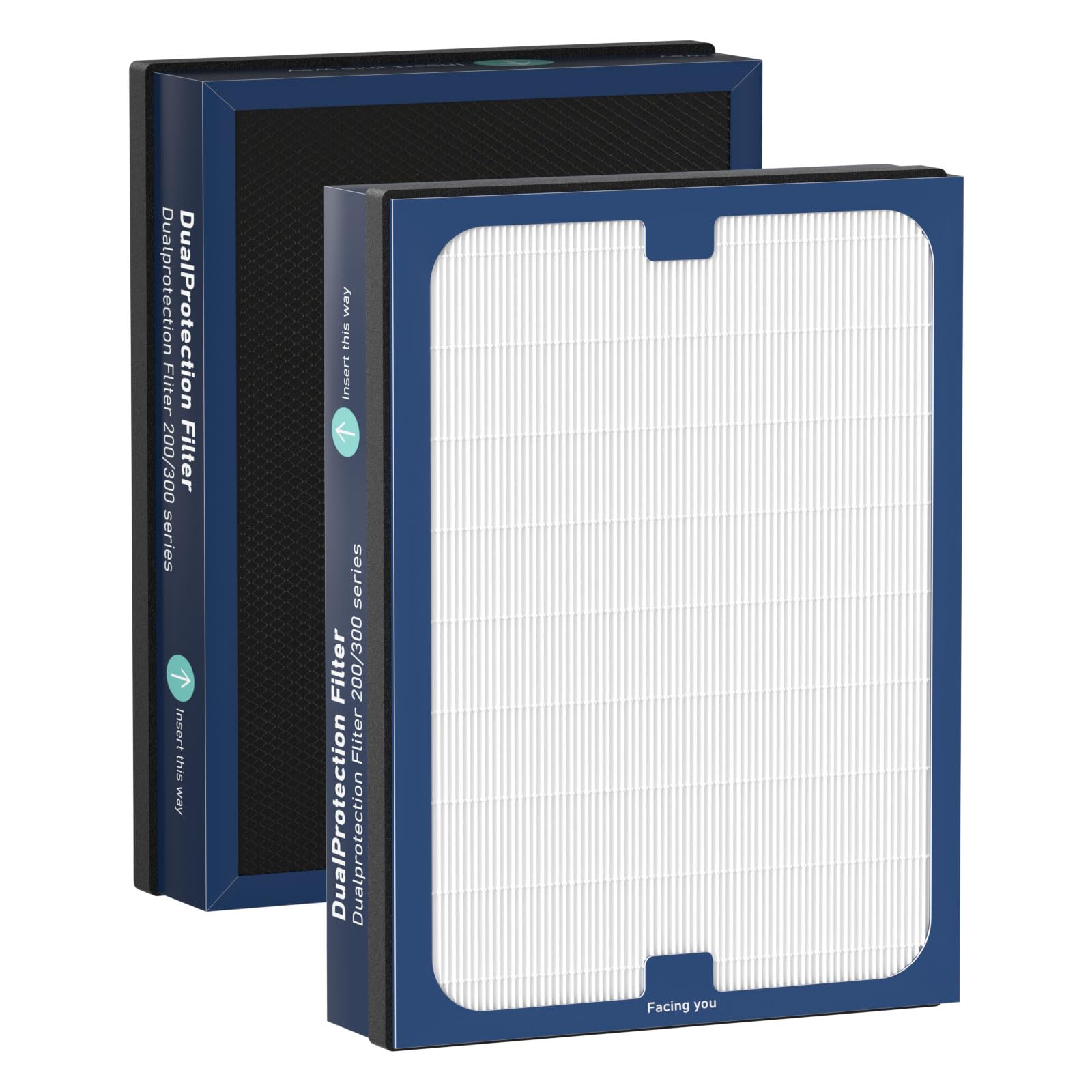 Classic 200/300 Series DualProtection Filter Replacement Compatible with Blueair 200/300 Series, for200, 201, 203, 205, 210, 215, 250, 270, 280i, 303 Models, True HEPA with Activated Carbon, 2 Pack