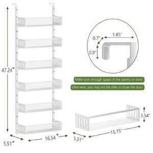 DAOTENGQL 6-Tier Over The Door Pantry Organizer with Mesh Baskets, Adjustable & Stable Hanging Spice Rack for Kitchen, Bathroom, Bedroom, and Baby Essentials Storage (16" W 6-Tiers, White)