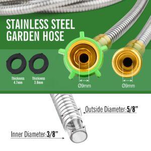 SKYWARD 304 Stainless Steel Garden Hose 20 ft with Female to Male Metal Connector, Anti-Leakage, Flexible & Lightweight Kink Free Water Hose, Easy to Use & Store (20ft)