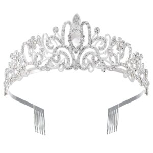 sparkling crystal princess tiara for women crown queen fashion headband for wedding birthday bride bridal prom party valentines mothers day gifts silver