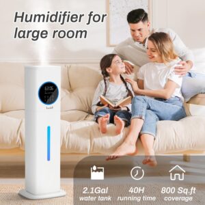 Humidifier Large Room, 2.1Gal/8L Humidifiers for Home, Humidifiers for Bedroom with Essential Oil Diffuser, Top Fill Whole House Cool Mist Humidifiers for Plants Baby Kids Adults Office, White