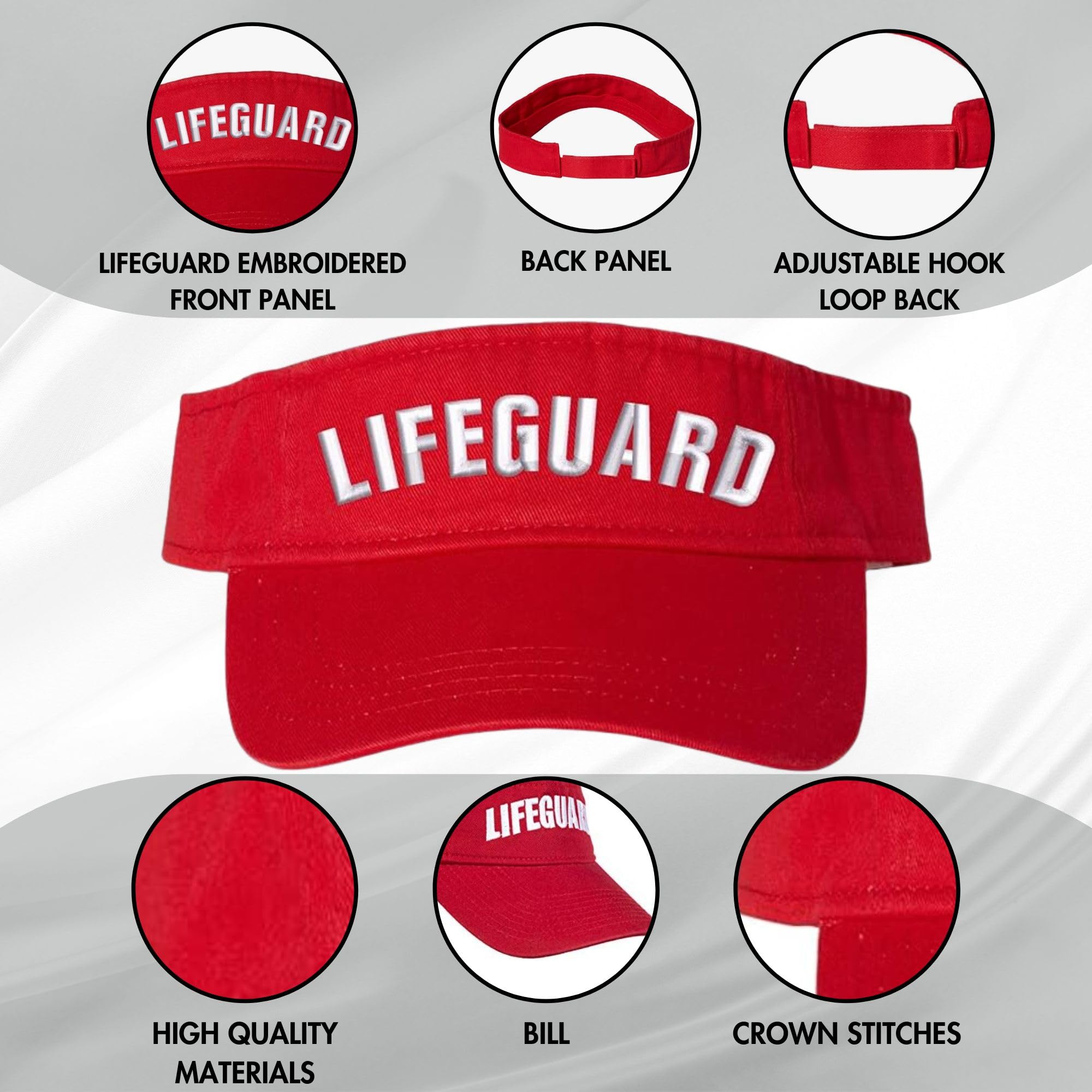 Red Lifeguard Visor Hat | Professional Uniform Pool Sun Beach Rescue Guard Brim Cap for Men & Women