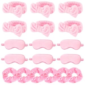 whavel 18 pcs sleepover party supplies for girls - pink party favors include 6 spa headband, 6 silk eye mask and 6 velvet scrunchies for spa birthday, bachelorette party, slumber (pink)