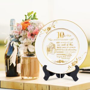 SHUNNIUB Fabulous 10th Anniversary Wedding Gifts, Luxurious 24K Gold Foil 10th Commemorative Plate Anniersary-Gifts for Him Her Couple