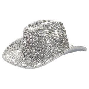 silver rhinestone western cowboy hat for womens - glitter cowgirl hat for disco parties and costumes