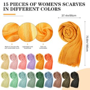 Janmercy 15 Pieces Hijab Scarfs for Women All Seasons Muslim Head Scarf Long Stylish Soft Wrap Shawl, 15 Color(Vivid Color)