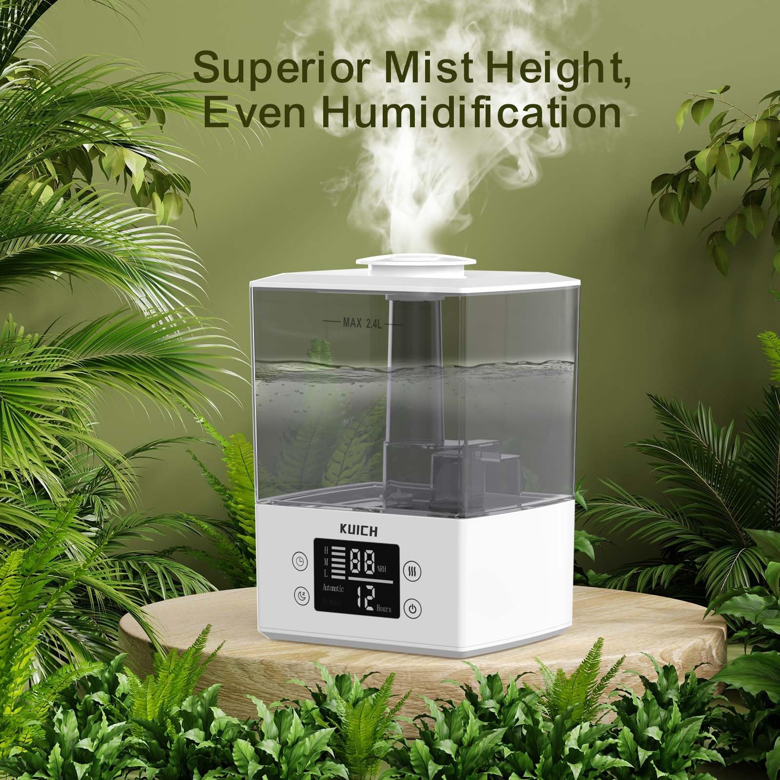 Air Humidifiers for Bedroom and Baby, Home & Plants - KUICH 2.4L Cool Mist Humidifiers for Nursery, 26db Quiet Top Fill Air Humidifier Lasts Up to 30 Hours, Auto Shut-Off, Super Easy to Fill and Clean