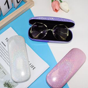 3 Piece Glasses Case Hard Shell,Estuche para Lentes Protective Reading Eyeglass Case with Cleaning Cloth for Women,Men (Purple, pink, white)