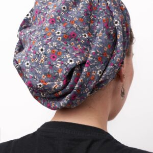 Ermandina Floral Head Covering for Women Tichel Slouchy Beanie Beret Snood Headcovering (Blue)