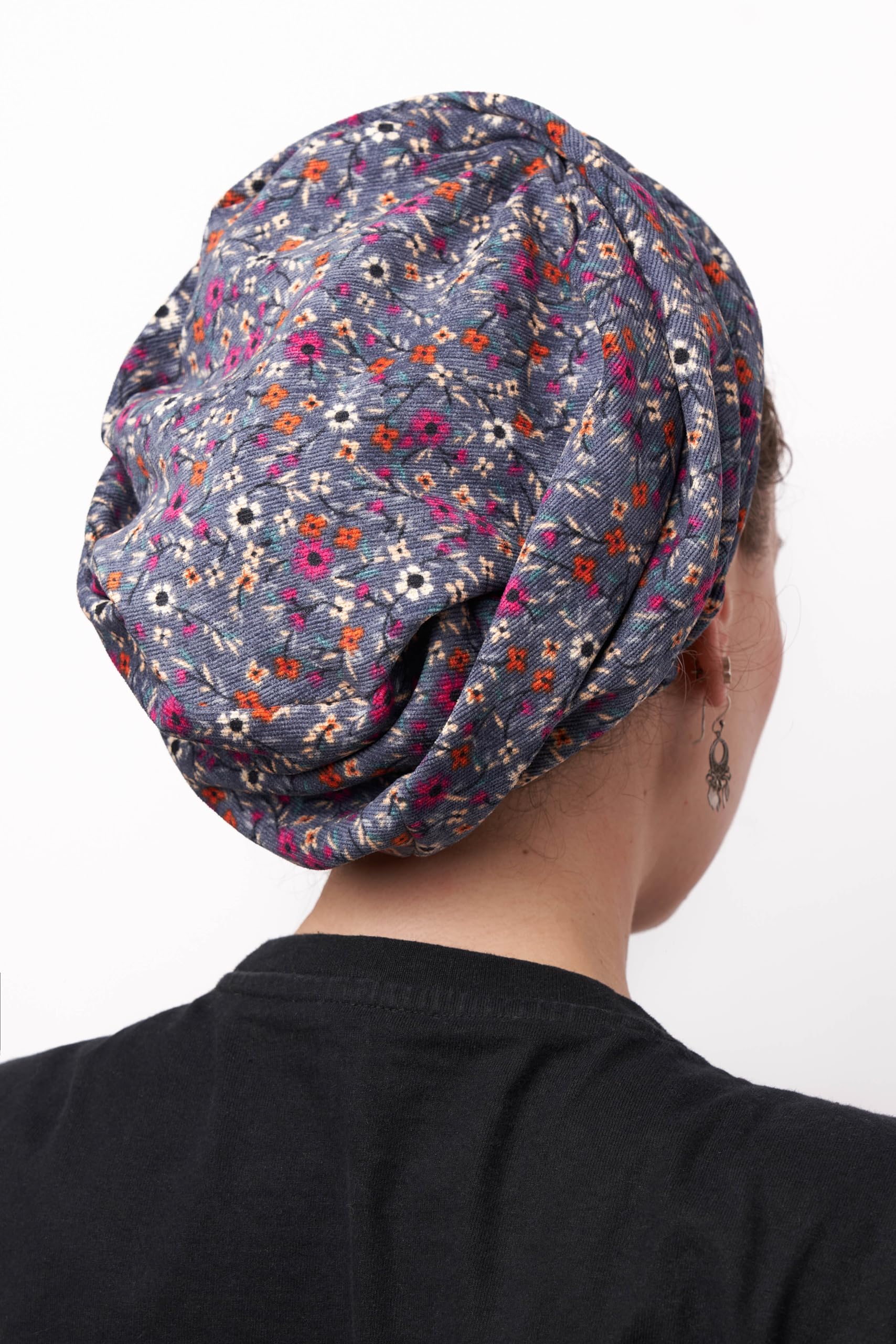 Ermandina Floral Head Covering for Women Tichel Slouchy Beanie Beret Snood Headcovering (Blue)