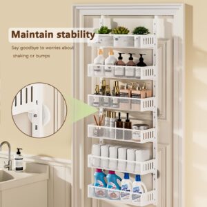 DAOTENGQL 6-Tier Over The Door Pantry Organizer with Mesh Baskets, Adjustable & Stable Hanging Spice Rack for Kitchen, Bathroom, Bedroom, and Baby Essentials Storage (16" W 6-Tiers, White)