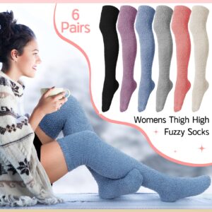 Liitrsh 6 Pairs Women Knee High Fuzzy Socks Soft Long Thigh High Warm stockings Cozy Slipper Plush Socks(Multicolored)