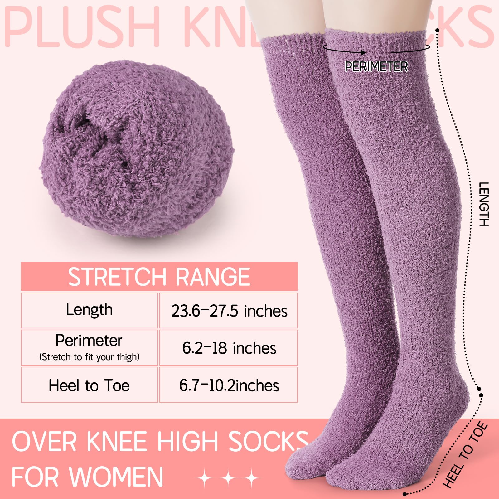 Liitrsh 6 Pairs Women Knee High Fuzzy Socks Soft Long Thigh High Warm stockings Cozy Slipper Plush Socks(Multicolored)