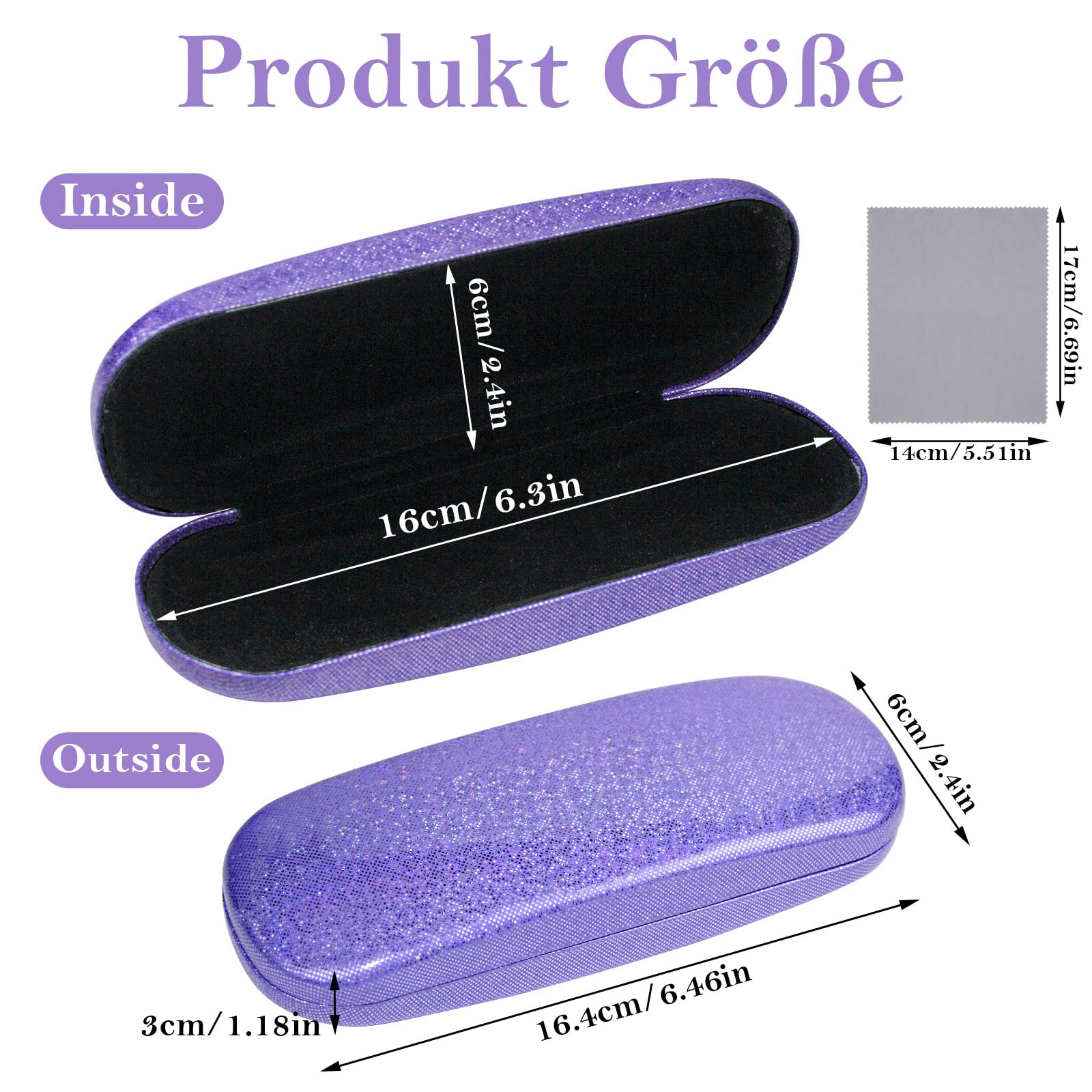 3 Piece Glasses Case Hard Shell,Estuche para Lentes Protective Reading Eyeglass Case with Cleaning Cloth for Women,Men (Purple, pink, white)