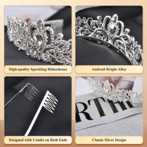 Sparkling Crystal Princess Tiara for Women Crown Queen Fashion Headband for Wedding Birthday Bride Bridal Prom Party Valentines Mothers Day Gifts Silver