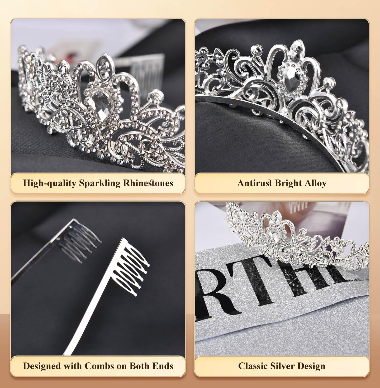 Sparkling Crystal Princess Tiara for Women Crown Queen Fashion Headband for Wedding Birthday Bride Bridal Prom Party Valentines Mothers Day Gifts Silver