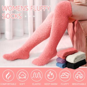 Liitrsh 6 Pairs Women Knee High Fuzzy Socks Soft Long Thigh High Warm stockings Cozy Slipper Plush Socks(Multicolored)