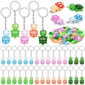 zhwkmyp 35 pcs turtle keychains, tiny multicolor sea turtle keychain bulk, mini resin turtles key chain for students classroom boys girls party supplies