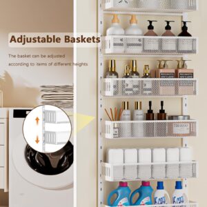 DAOTENGQL 6-Tier Over The Door Pantry Organizer with Mesh Baskets, Adjustable & Stable Hanging Spice Rack for Kitchen, Bathroom, Bedroom, and Baby Essentials Storage (16" W 6-Tiers, White)