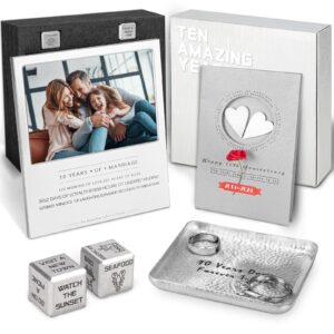 kipwake 10 year anniversary tin gifts for him her for wife couples,10th wedding anniversary aluminum gifts set,happy 10th gift ideas for couple, best 10th gifts basket box with card decorations