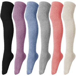 liitrsh 6 pairs women knee high fuzzy socks soft long thigh high warm stockings cozy slipper plush socks(multicolored)