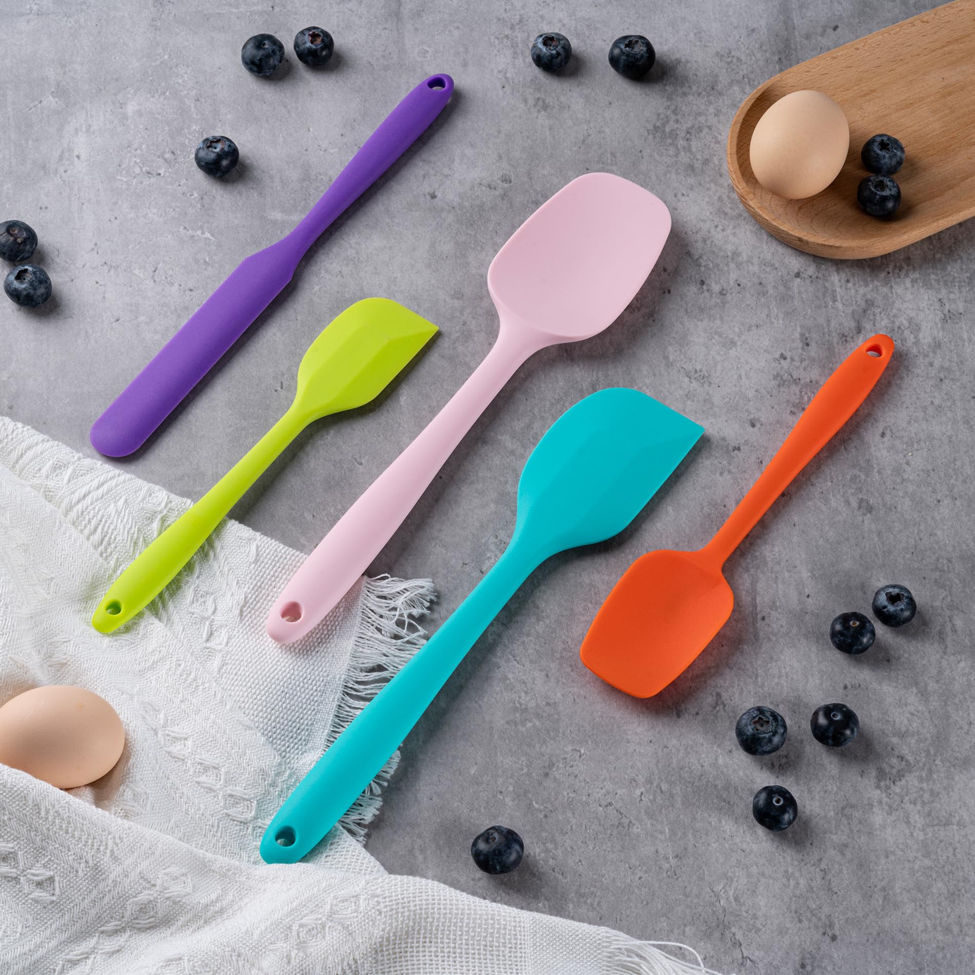 Silicone Spatula Set, 5 Piece Food Grade Rubber Spatulas for Baking, Cooking, and Mixing High Heat Resistant Non Stick Dishwasher Safe BPA-Free (Multicolor)