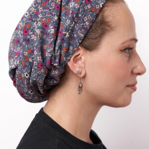 Ermandina Floral Head Covering for Women Tichel Slouchy Beanie Beret Snood Headcovering (Blue)