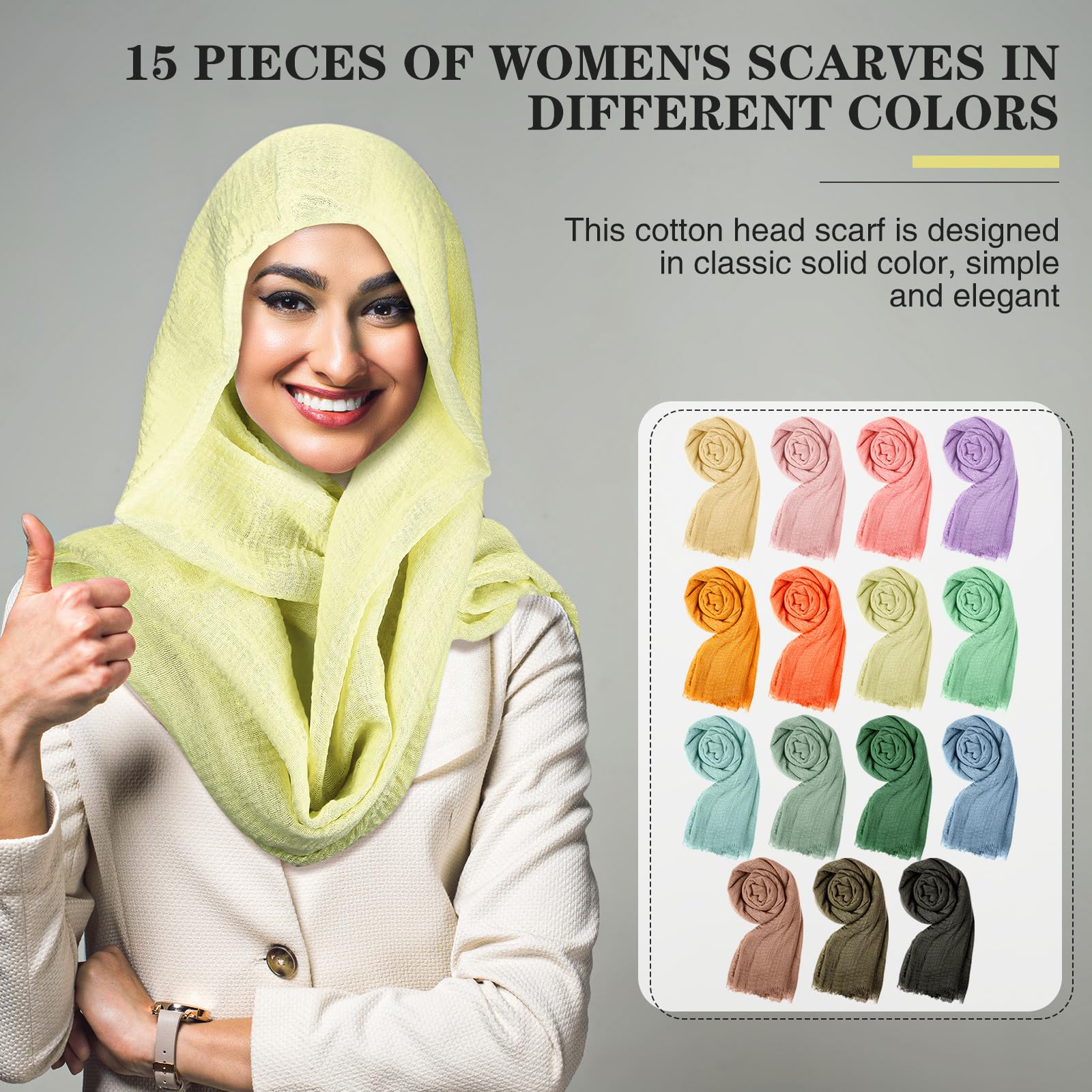 Janmercy 15 Pieces Hijab Scarfs for Women All Seasons Muslim Head Scarf Long Stylish Soft Wrap Shawl, 15 Color(Vivid Color)