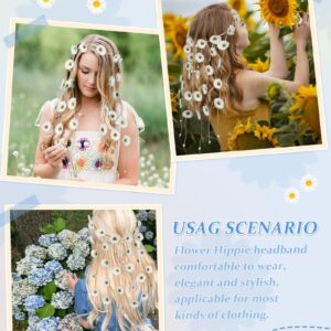 CHLINS Hippie Headband Flower Crown Bohemian Sunflower Headband Flower Headpiece Hippie Costume 60s 70s Outfits for Women (White)