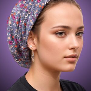 Ermandina Floral Head Covering for Women Tichel Slouchy Beanie Beret Snood Headcovering (Blue)