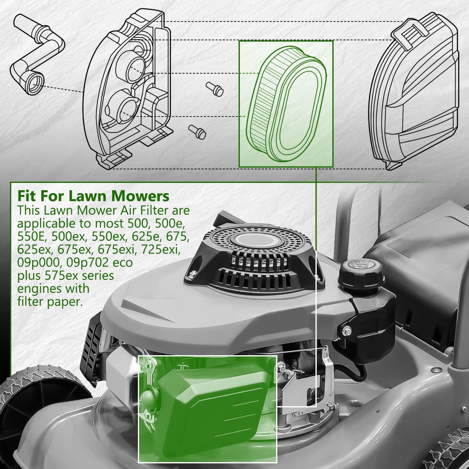 LEFITPA 2 Pack Replacement 593260 Air Filter for Briggs & Stratton 550E 550EX 625EX 725EXI Series Lawn Mower Engine Models