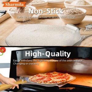 Sharmila Pizza Peel 12 Inch, Aluminum Pizza Paddle with Foldable Wooden Handle,Pizza Rocker Cutter,and Metal Pizza Spatula-Ideal for Family Pizza Oven Baking,Dough,Bread & Pastry