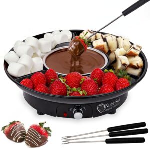 dippin' delights premium fondue pot electric set - perfect chocolate fondue set for parties, gifting, and date night -easy to use & clean - detachable tray w/4 roasting forks - electric fondue pot set