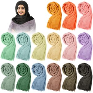 janmercy 15 pieces hijab scarfs for women all seasons muslim head scarf long stylish soft wrap shawl, 15 color(vivid color)