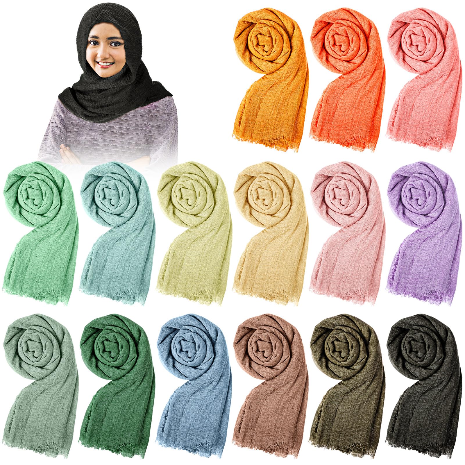 Janmercy 15 Pieces Hijab Scarfs for Women All Seasons Muslim Head Scarf Long Stylish Soft Wrap Shawl, 15 Color(Vivid Color)