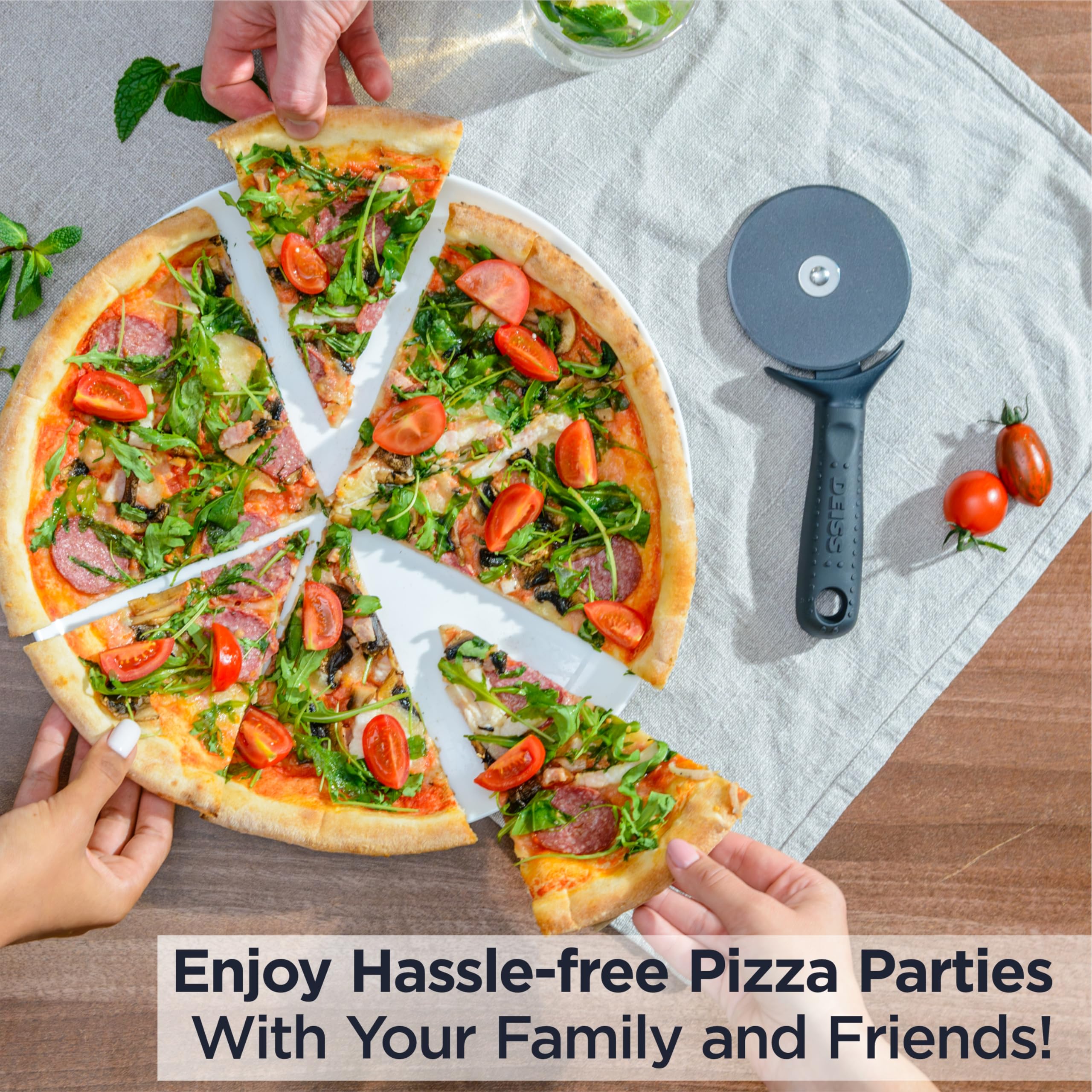 Deiss Lux Heavy Duty Pizza Cutter With Wheel Slicer- Stainless Steel Sharp Smooth Pizza Cutter Wheel With Easy Grip Non-Slip Handle, Dishwasher Safe (BLACK)