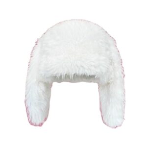 Plush Hat for Women Fuzzy Cute Beanie Solid Color Rabbit Bunny Ears Hat Y2K Winter Cold Weather Christmas Halloween (White)