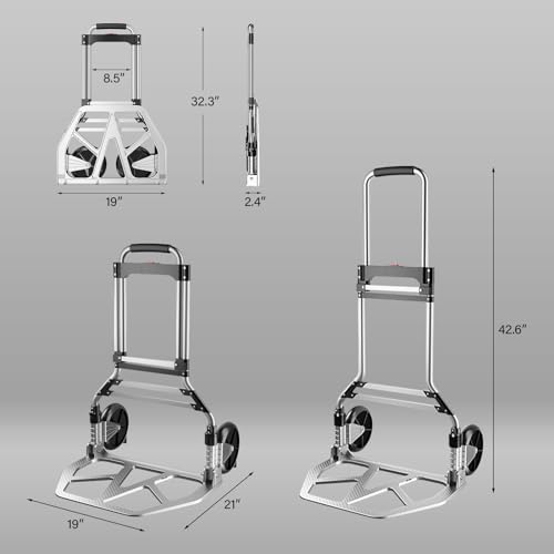 Smartmak Portable Dolly Cart, 352 lbs Capacity Heavy Duty Aluminum Folding Hand Truck with Silent Large Rubber Wheels, for Home, Office, Moving Warehouse