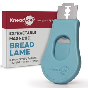 kneadace extractable & magnetic bread lame dough scoring tool - professional sourdough scoring tool for sourdough bread baking & bread making tools - scoring patterns booklet & 5 razor blades