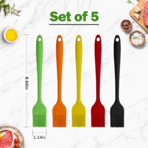 Craebuer Silicone Basting Pastry Brush, 5 Pack Heat Resistant Cooking Brush for Oil Butter Sauce, Food Brush for BBQ Grill Barbeque Kitchen Baking Cooking