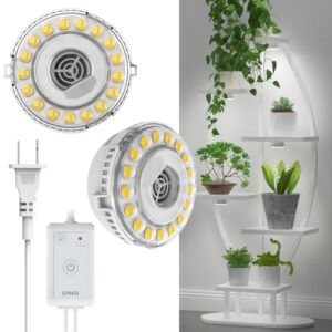 sansi puck grow light, led plant light for indoor plants full spectrum grow lamp 10w (150 watt equiv), small hanging plant lamp with timer auto on off 4 8 12 hrs, 4-level dimmable for plant shelf