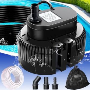 uniwater pool cover pump above ground-submersible sump pump swimming water removal pumps, sump pump for pool draining with 16ft drainage hose & 25 ft extra long power cord,850 gph,3 adapters-black