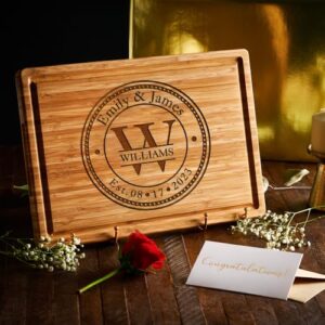 Personalized Wedding Cutting Board - Custom Monogram Engraved Charcuterie Board, Bridal Shower Registry Gift Ideas - 50th Anniversary Gift for Her, USA Hand Crafted